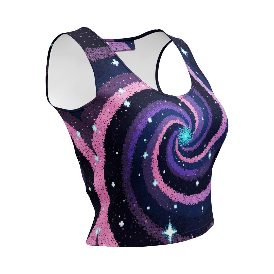 Purple Cosmic Crop Top Stardust Pixel Shirt Pink Galaxy Tank Tops Women ...