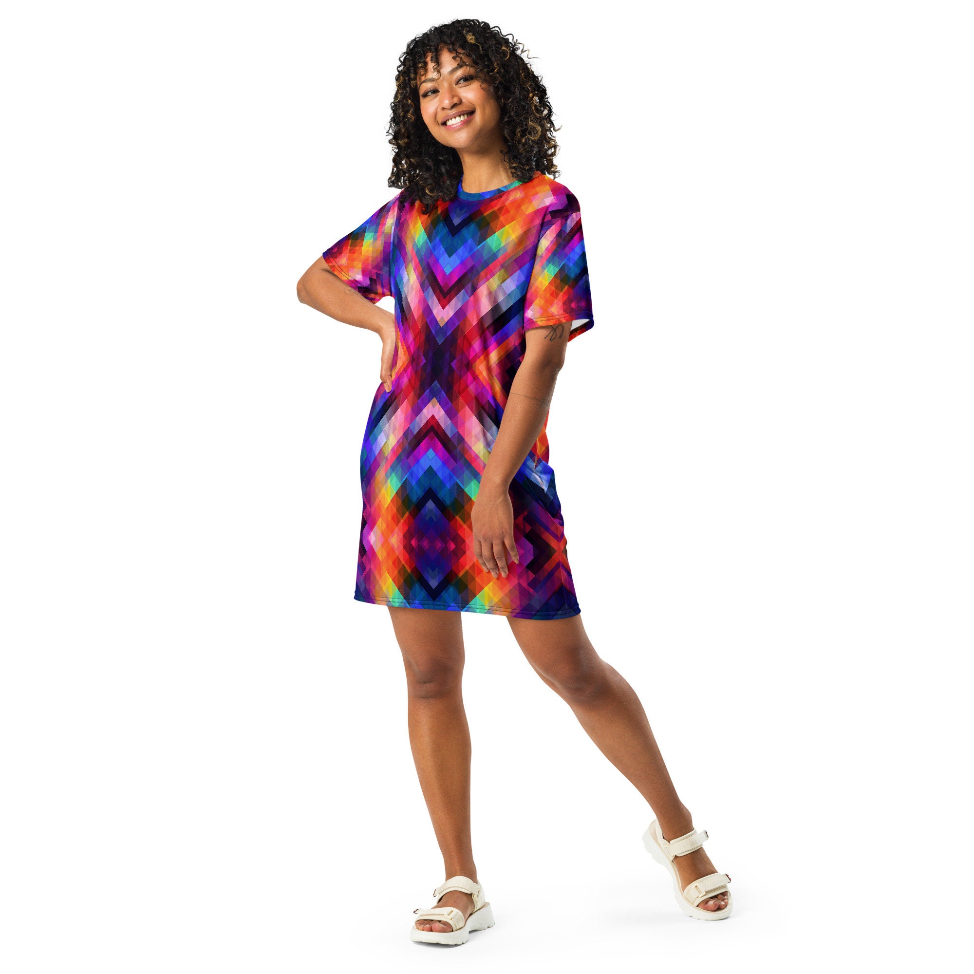 Neon Nightgown Pajamas Rainbow Colors Nightie Glow Sleep Tee Women's ...