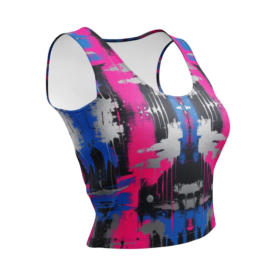 Hot Pink Crop Top Graffiti Silver Shirt Women's Unique Cropped Tank ...