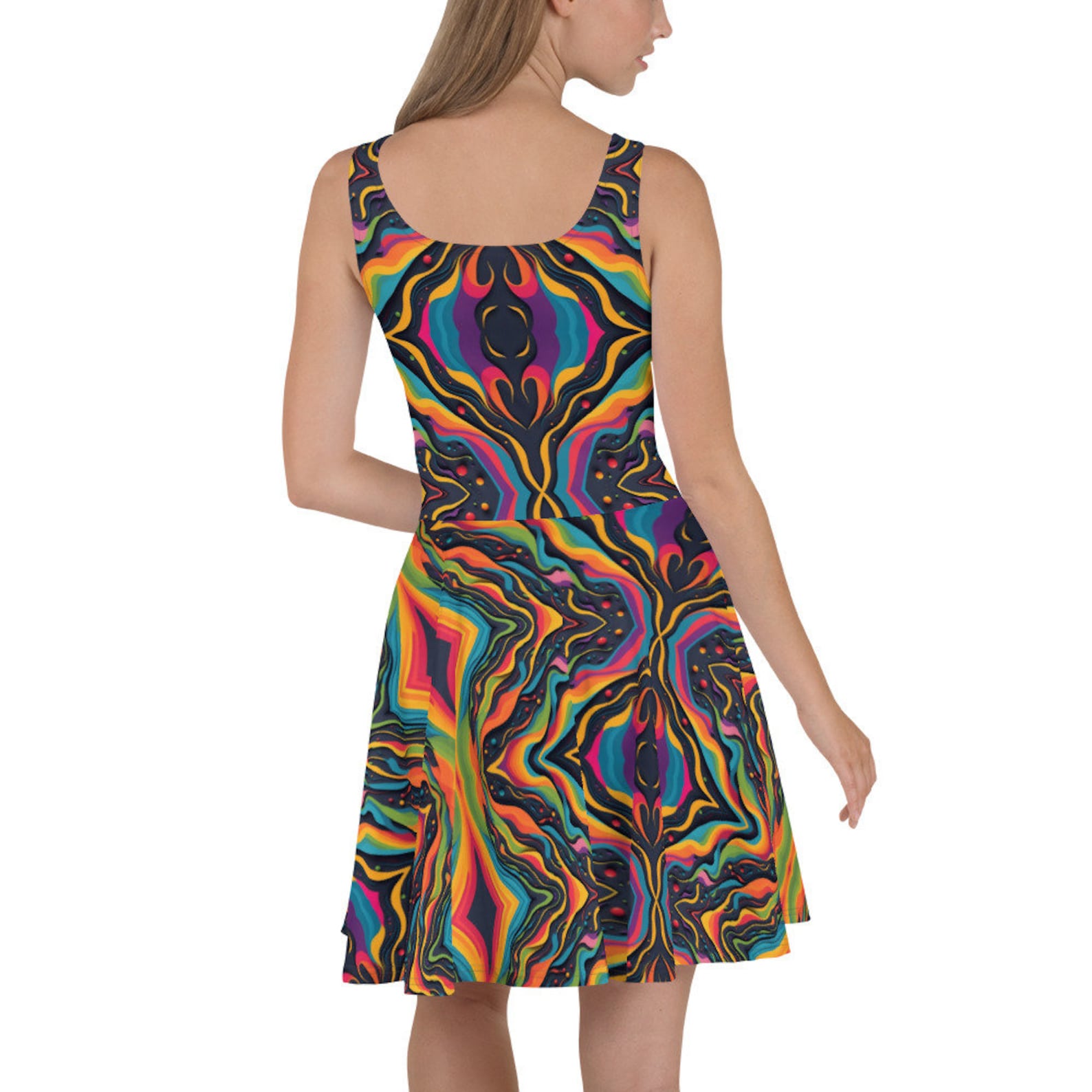 Trippy Skater Dress Psychedelic Mini Dresses Colorful Flare Skirt ...