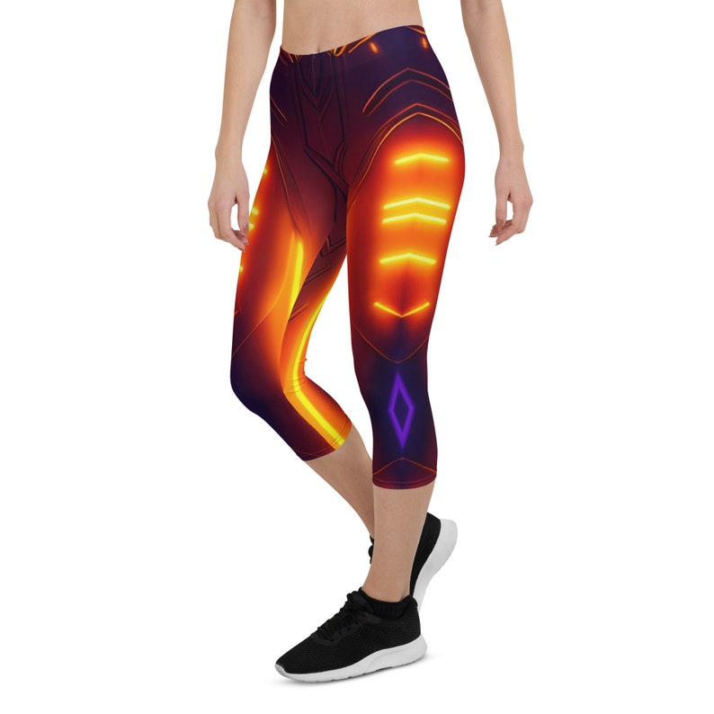 Orange Glow Pants Capri Yoga Leggings Techno Neon Clothes Loungewear ...