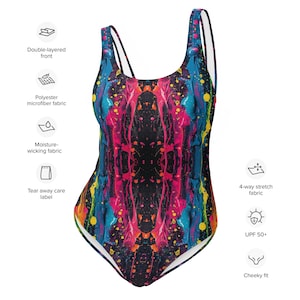 Hot Pink Swimsuit Paint Splatter Swimwear Artistic Bathing Suit Women's ...