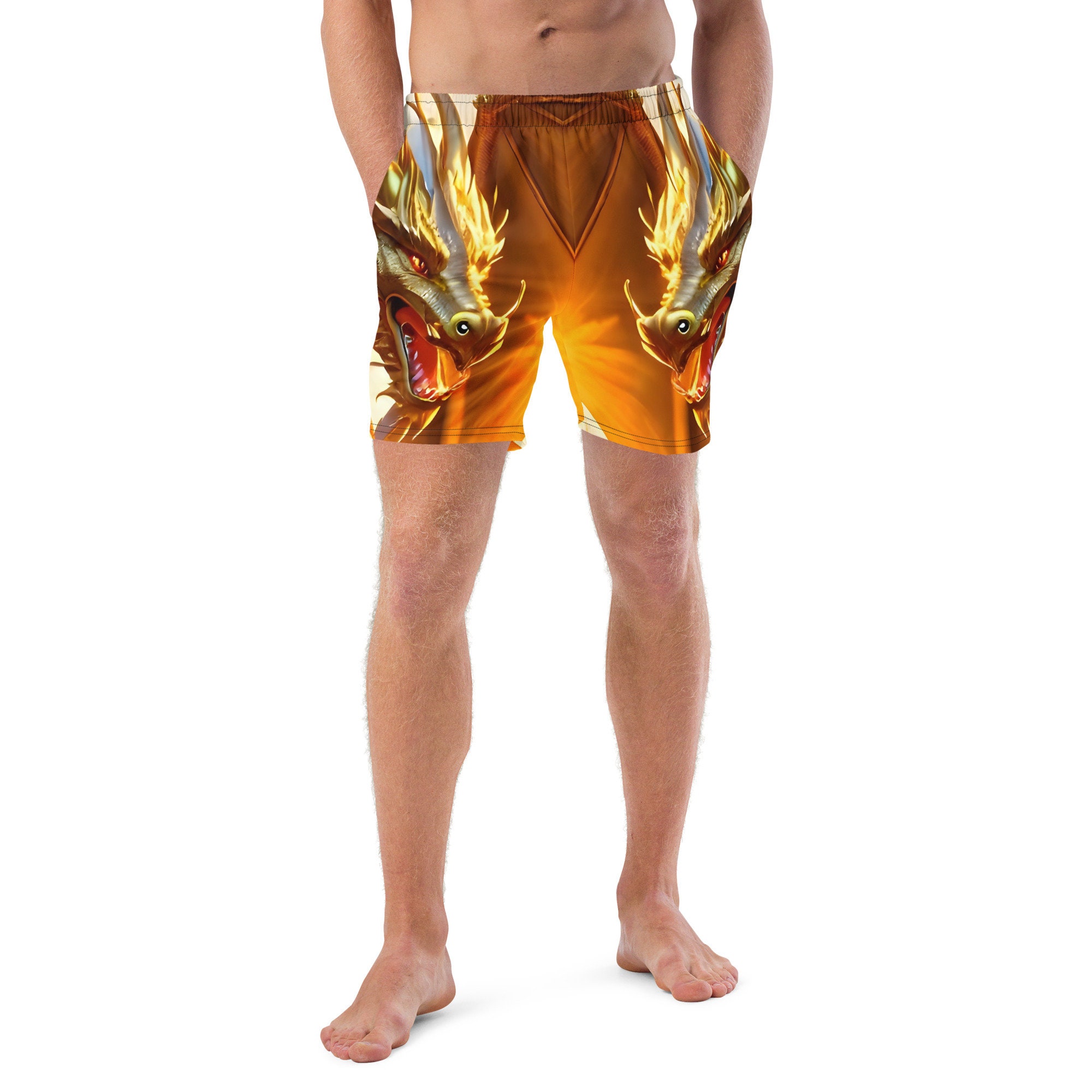 Men's Dragon Swim Trunks, Gold Design Swimming Shorts, Beach Shorts for ...