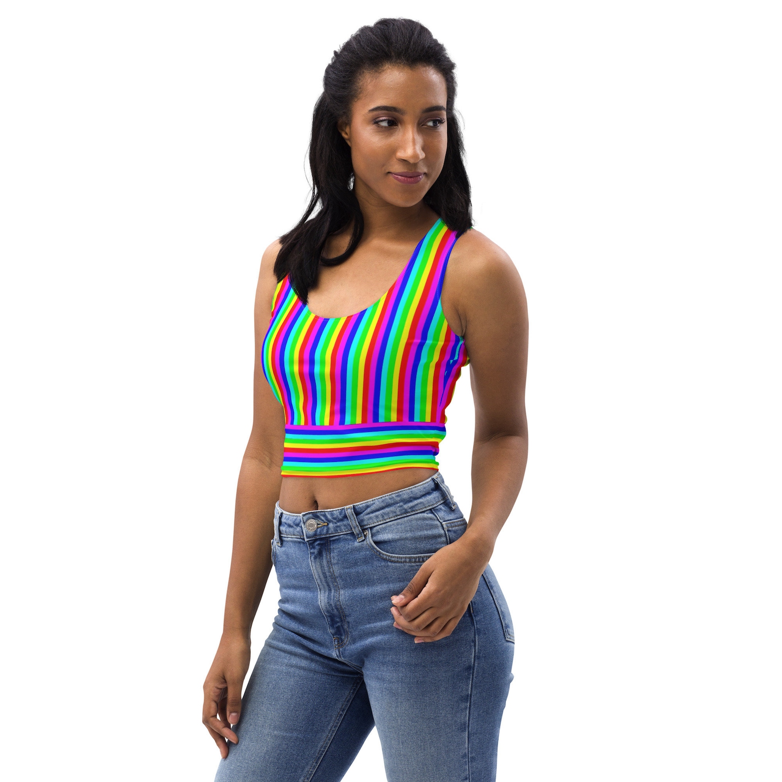 Neon Stripe Crop Top Bright Colorful Tank Top Cropped Style Women's ...