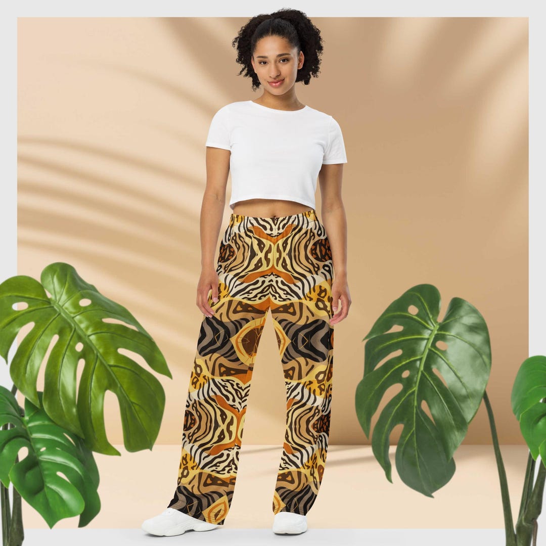 Safari Wide Leg Pants Wild Animal Print Trousers Baggy Loose Pajama ...