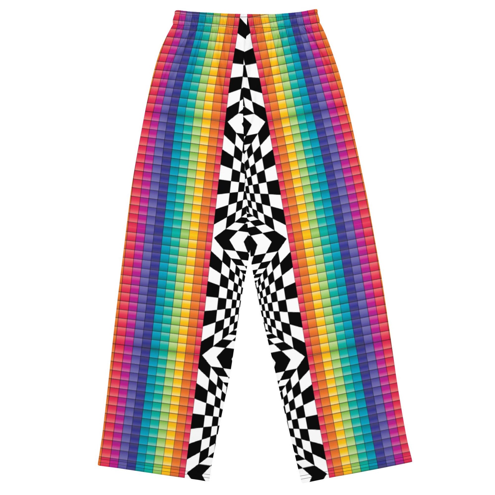 Rainbow Wide-leg Pants Checkered Trousers Mismatch Colorful Britches ...
