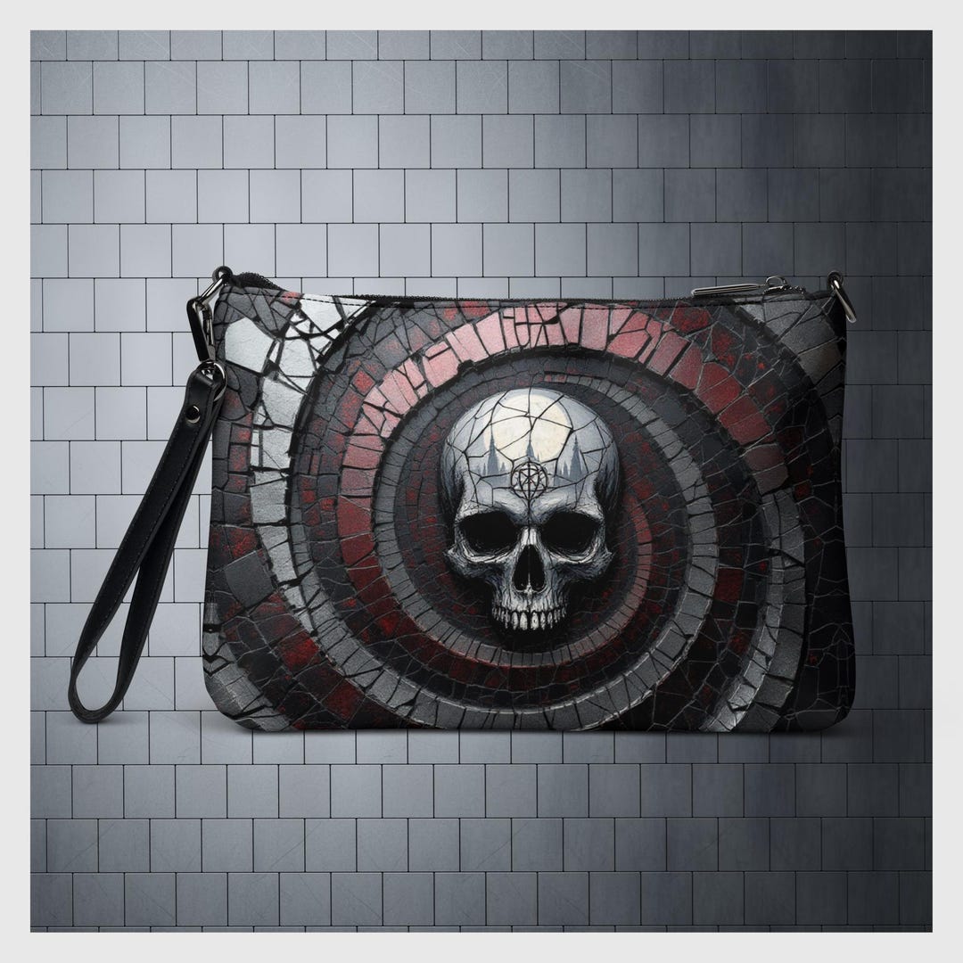 Mosaic Skull Purse Gothic Silver Handbag Clutch Faux Leather Purses ...