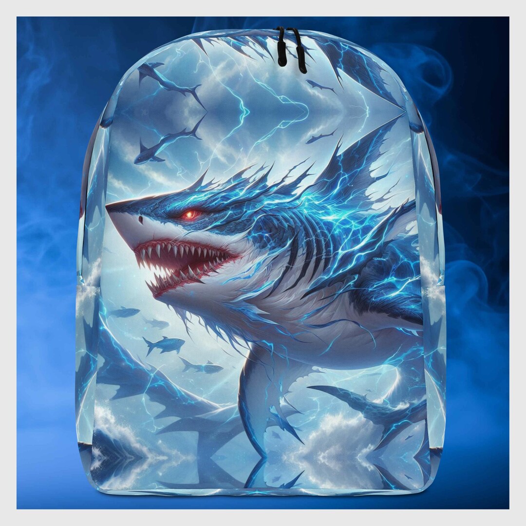 Blue Shark Backpack Electric Bolts Bookbag Men's Travel Bag Boys School ...