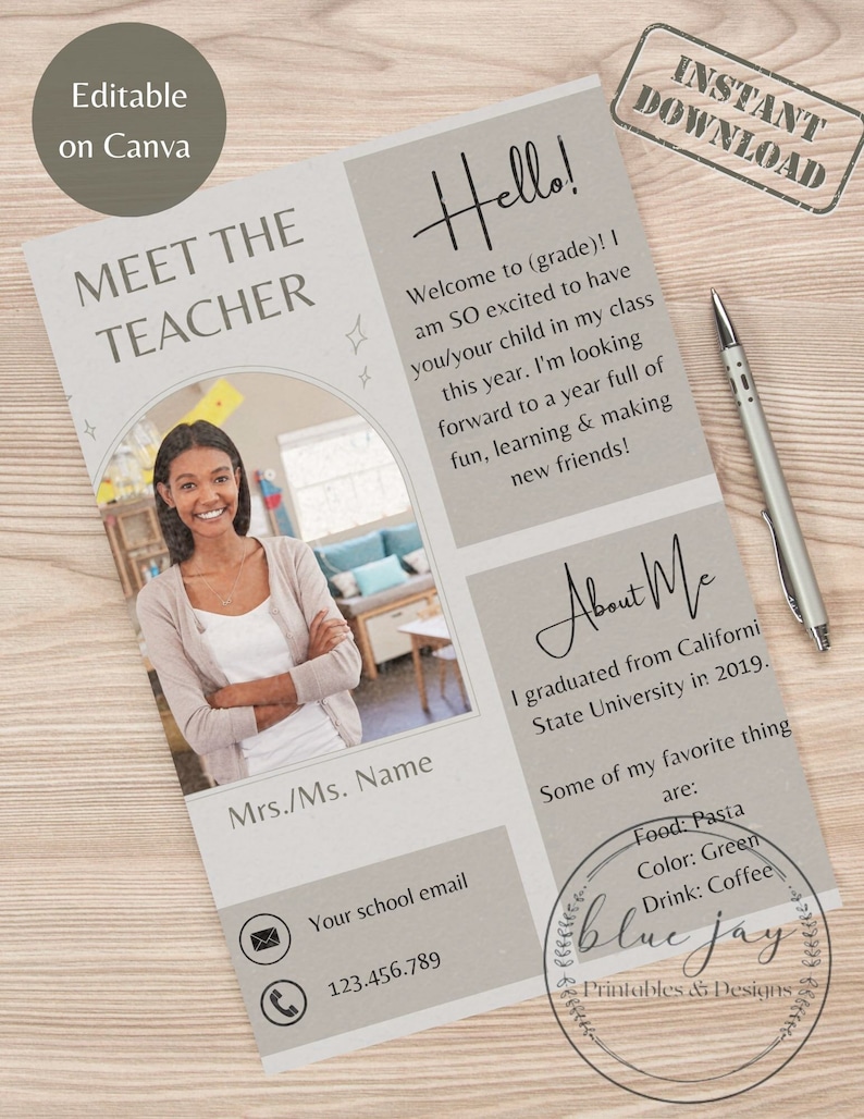 Meet the Teacher Classroom Printable Template, Teacher Introduction ...