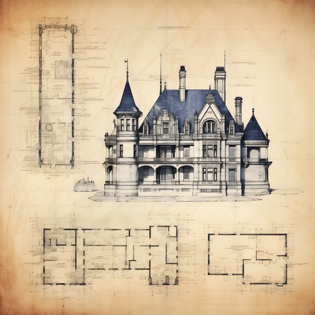 Vintage Architecture Blueprint_dbsq_07 - Etsy