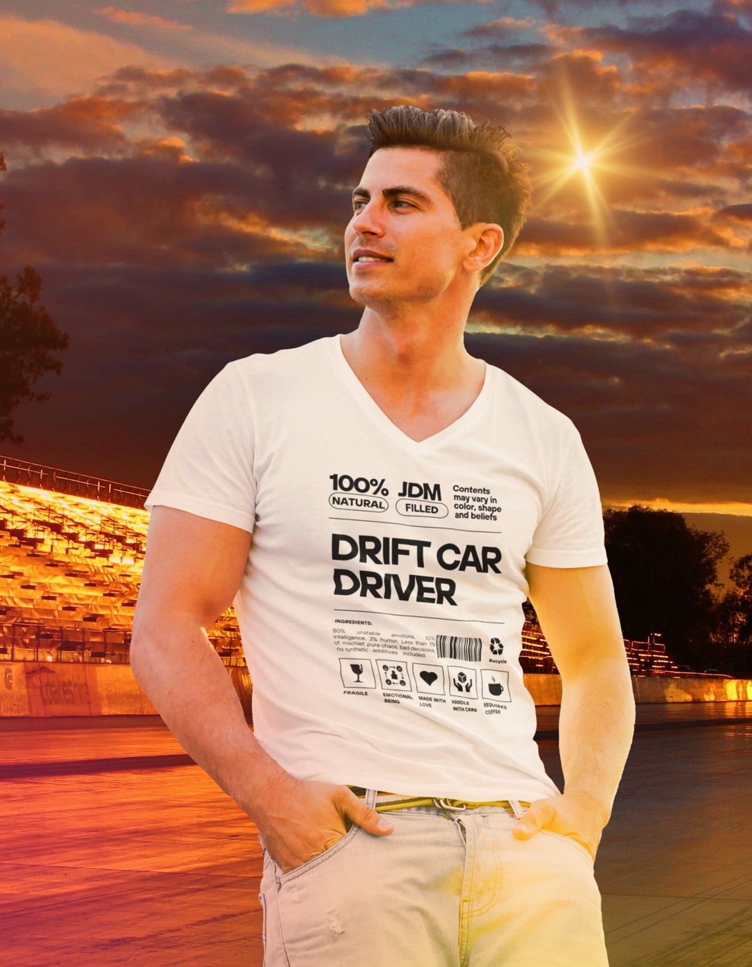 Drift Car Driver Racing Shirt Drifting V Neck JDM Organic Label Funny T ...