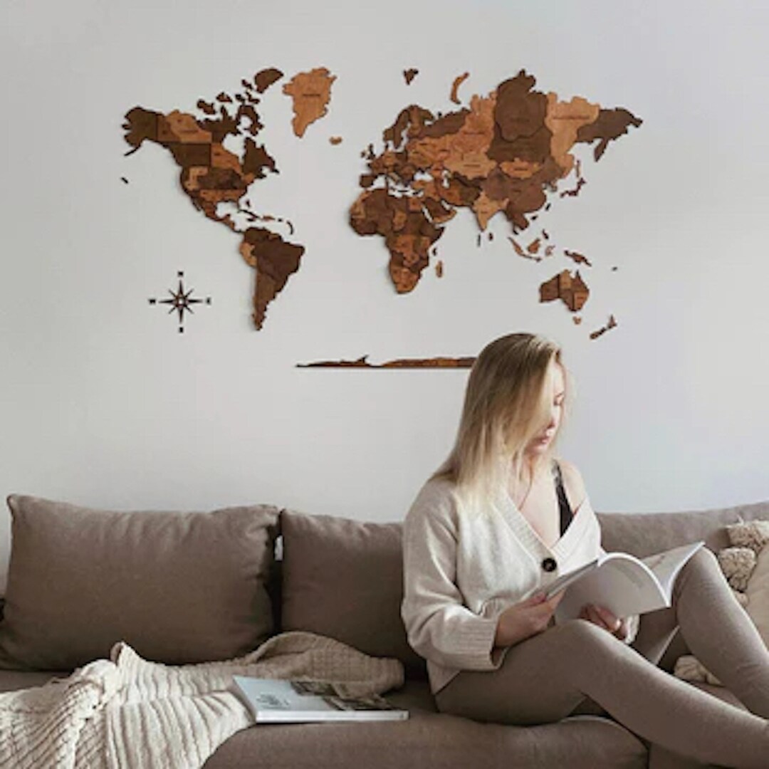 3D Wooden World Wall Map - Etsy