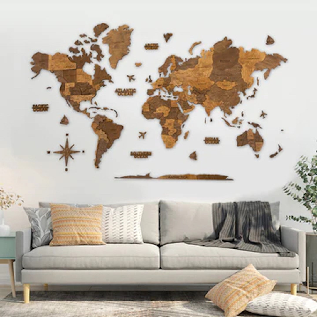 3D Wooden World Wall Map - Etsy