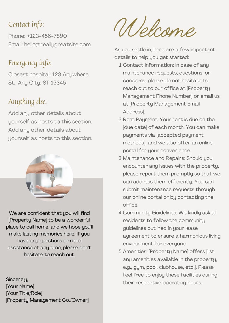 Tenant Welcome Letter Template: Property Management (digital Download ...