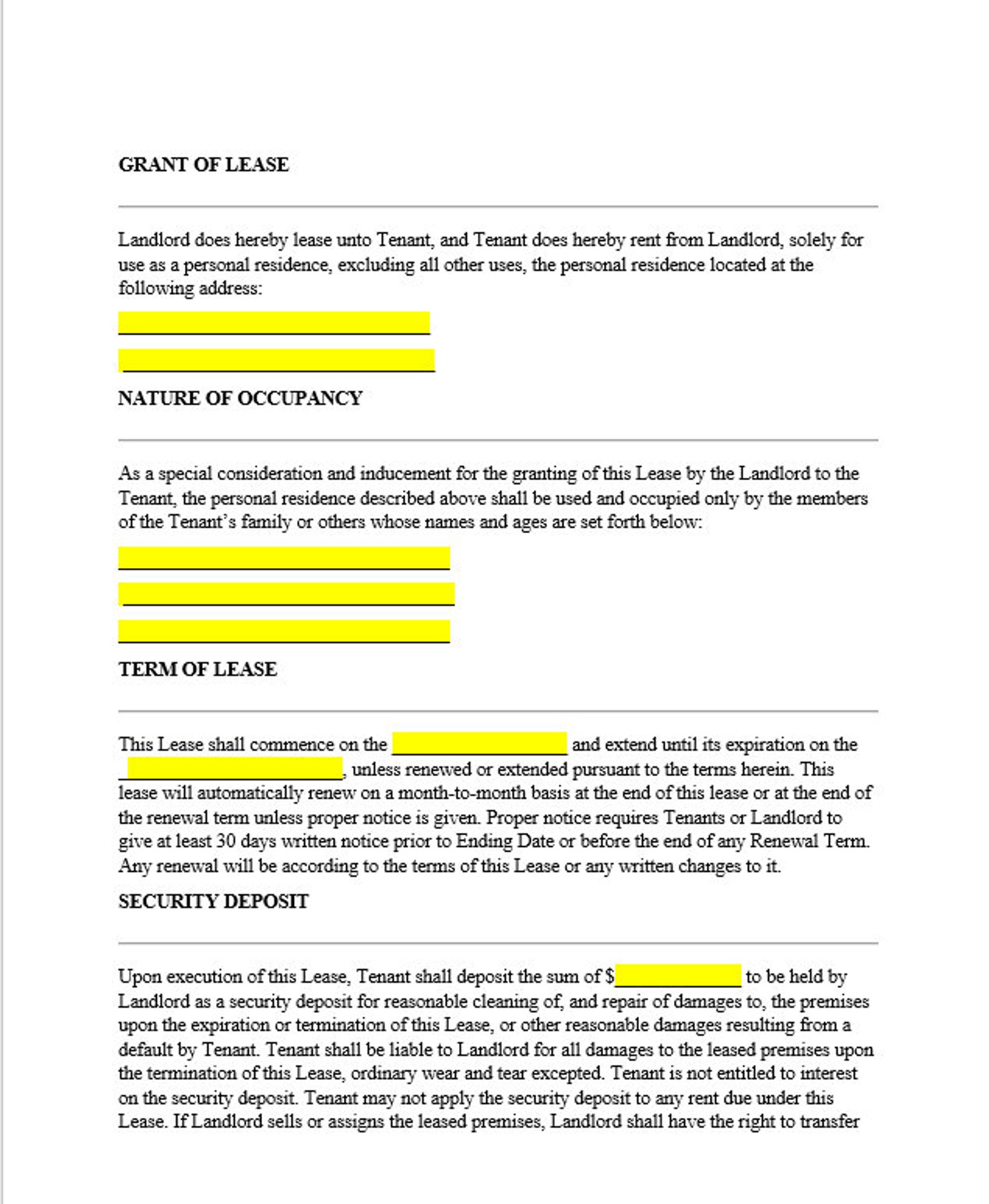 Residential Lease Template - Etsy