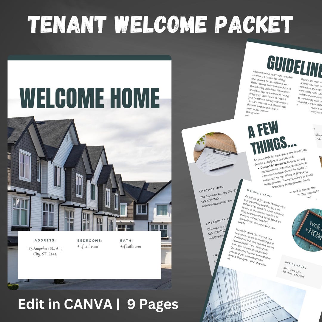 Editable Tenant Welcome Packet | 9-page Canva Template for Landlords ...