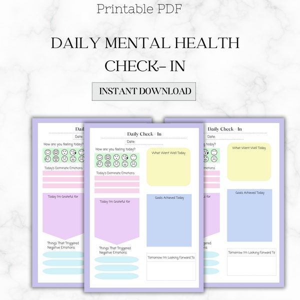 Mental Health Check in Worksheet - Etsy