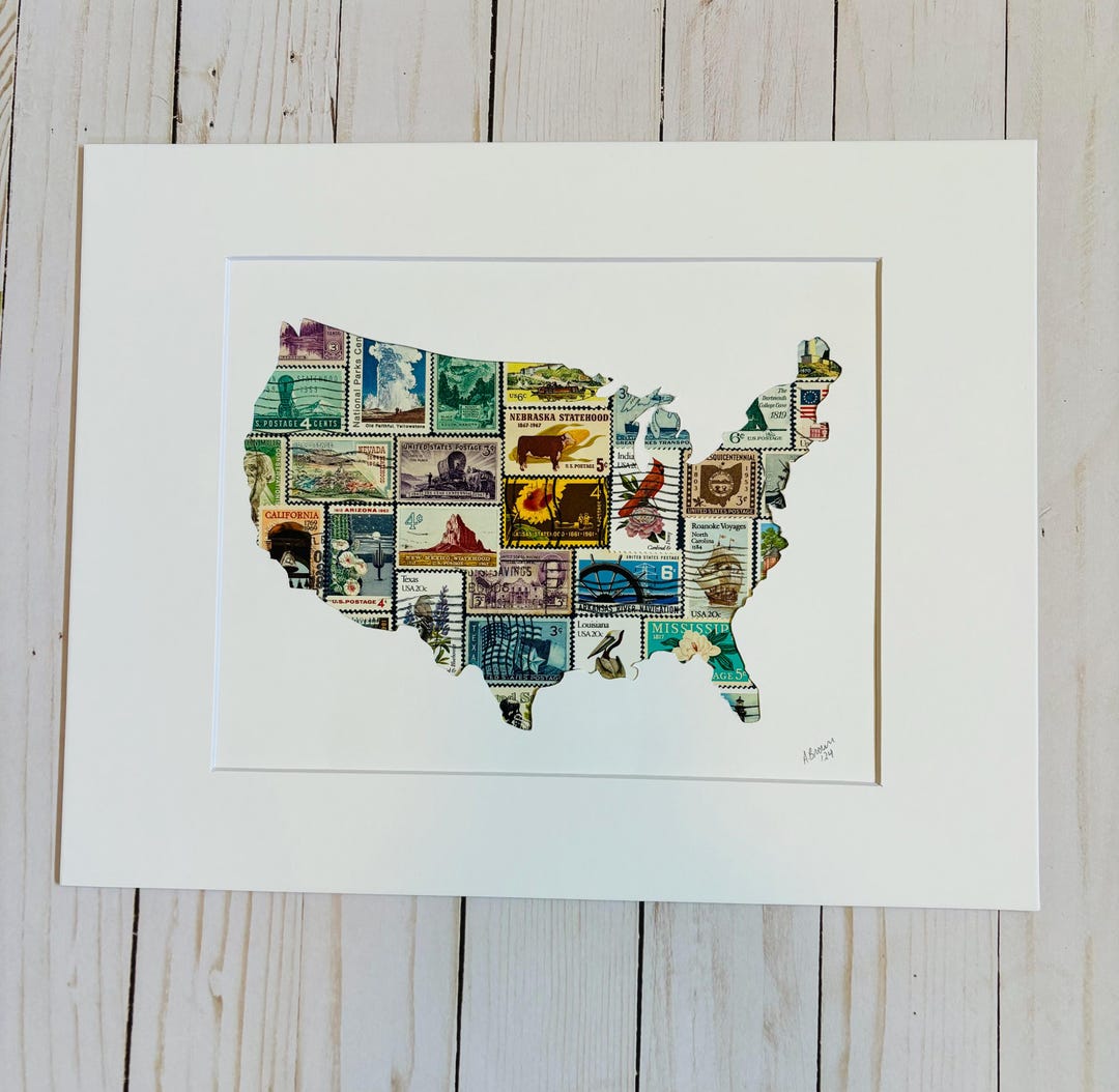 United States Map Stamp Art (11x14) - Etsy