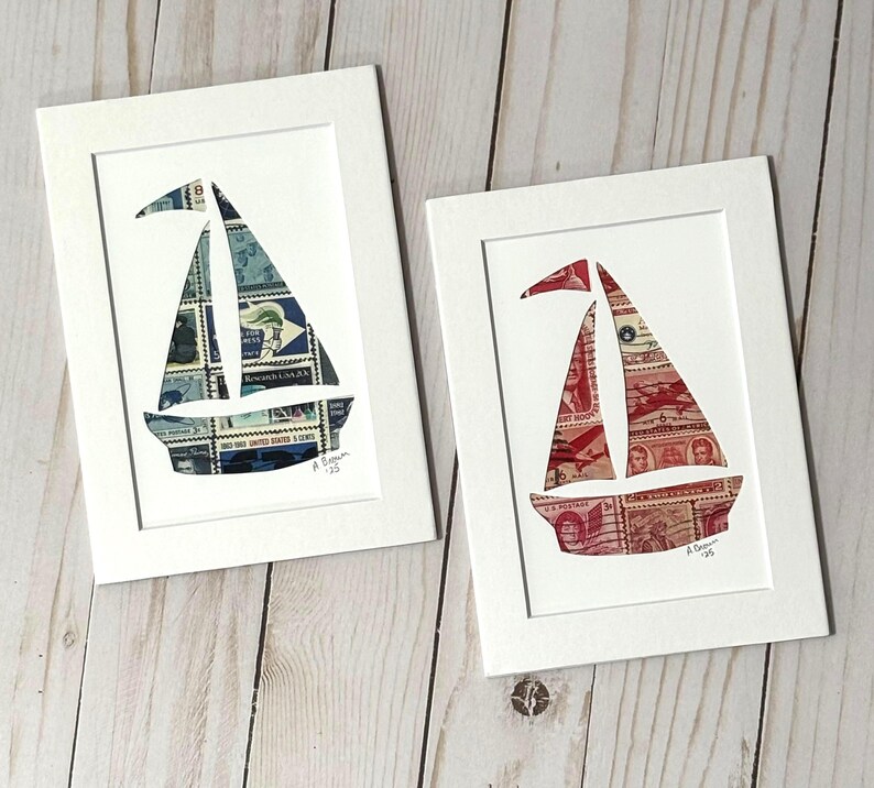 Stamp Art of a Sailboat - Etsy