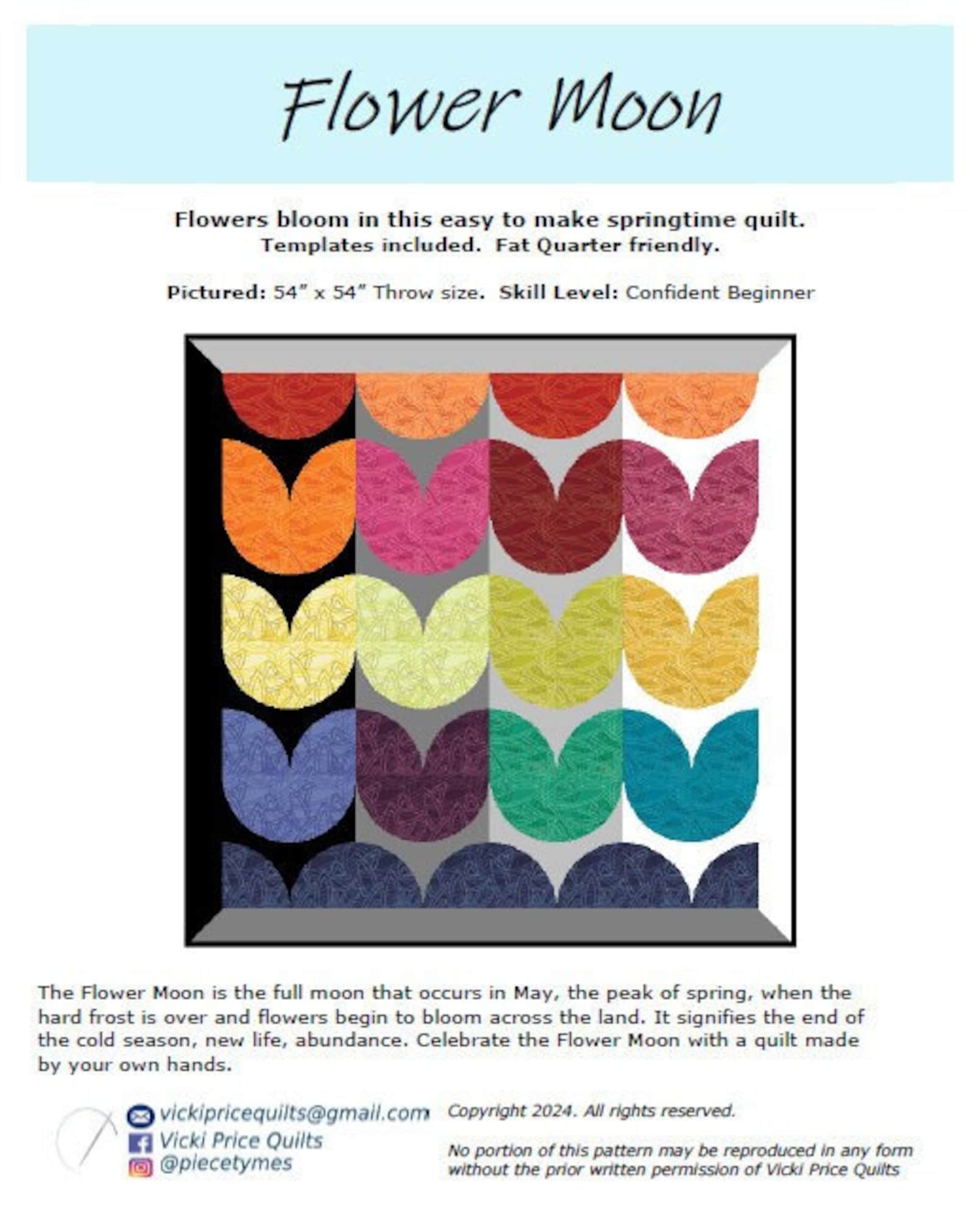Flower Moon Quilt Pattern, Flower Rainbow Quilt, Rainbow Quilt ...
