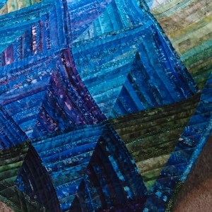 Cubist Waterfall Quilt Pattern, Tumbling Blocks in Blue/green/violet ...