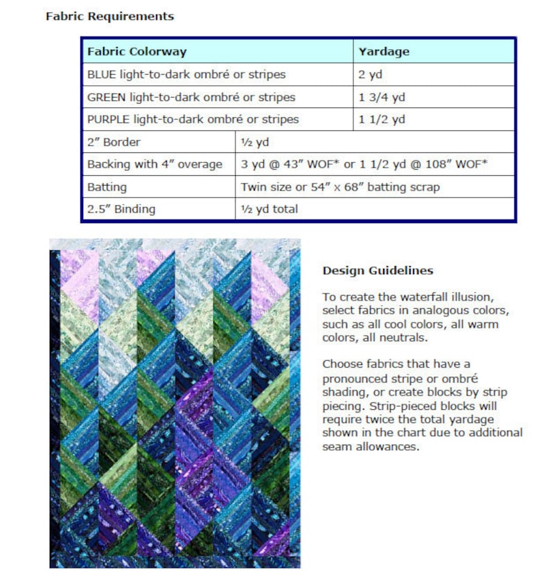 Cubist Waterfall Quilt Pattern, Tumbling Blocks in Blue/green/violet ...