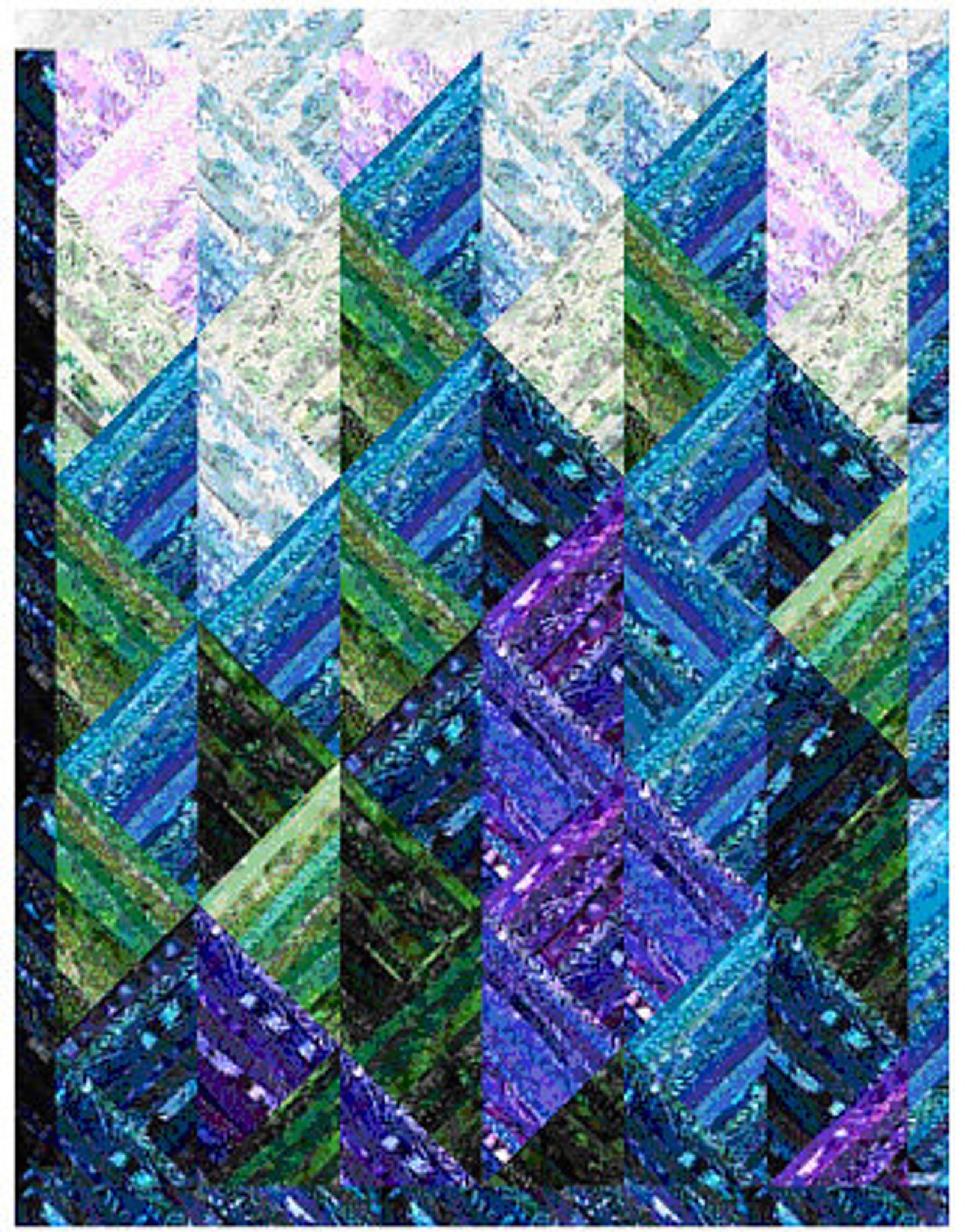 Cubist Waterfall Quilt Pattern, Tumbling Blocks in Blue/green/violet ...