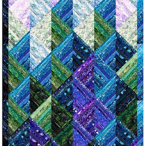 Cubist Waterfall Quilt Pattern, Tumbling Blocks in Blue/green/violet ...