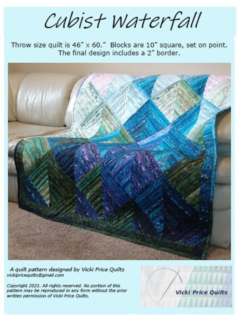 Cubist Waterfall Quilt Pattern, Tumbling Blocks in Blue/green/violet, Optical Illusion Quilt - Etsy