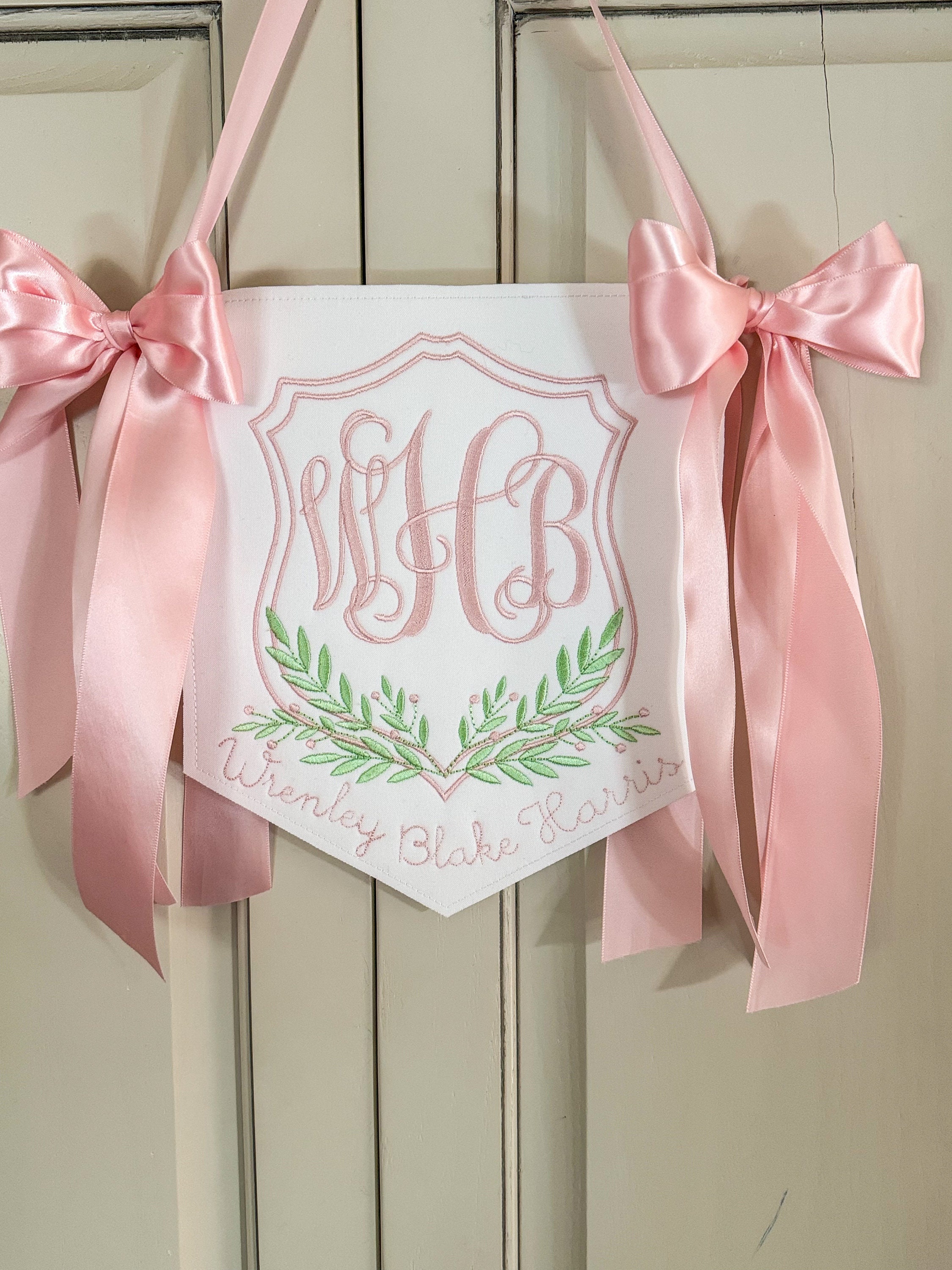 Monogram Banner, Personalized Banner, Pendant, Monogram Wreath Banner, Baby Initials, Wreath ...