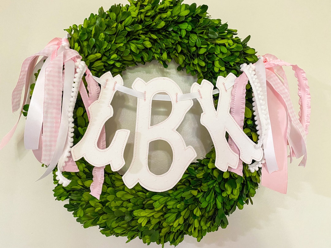 Monogram Banner, Personalized Banner, Banner, Monogram Wreath Banner ...