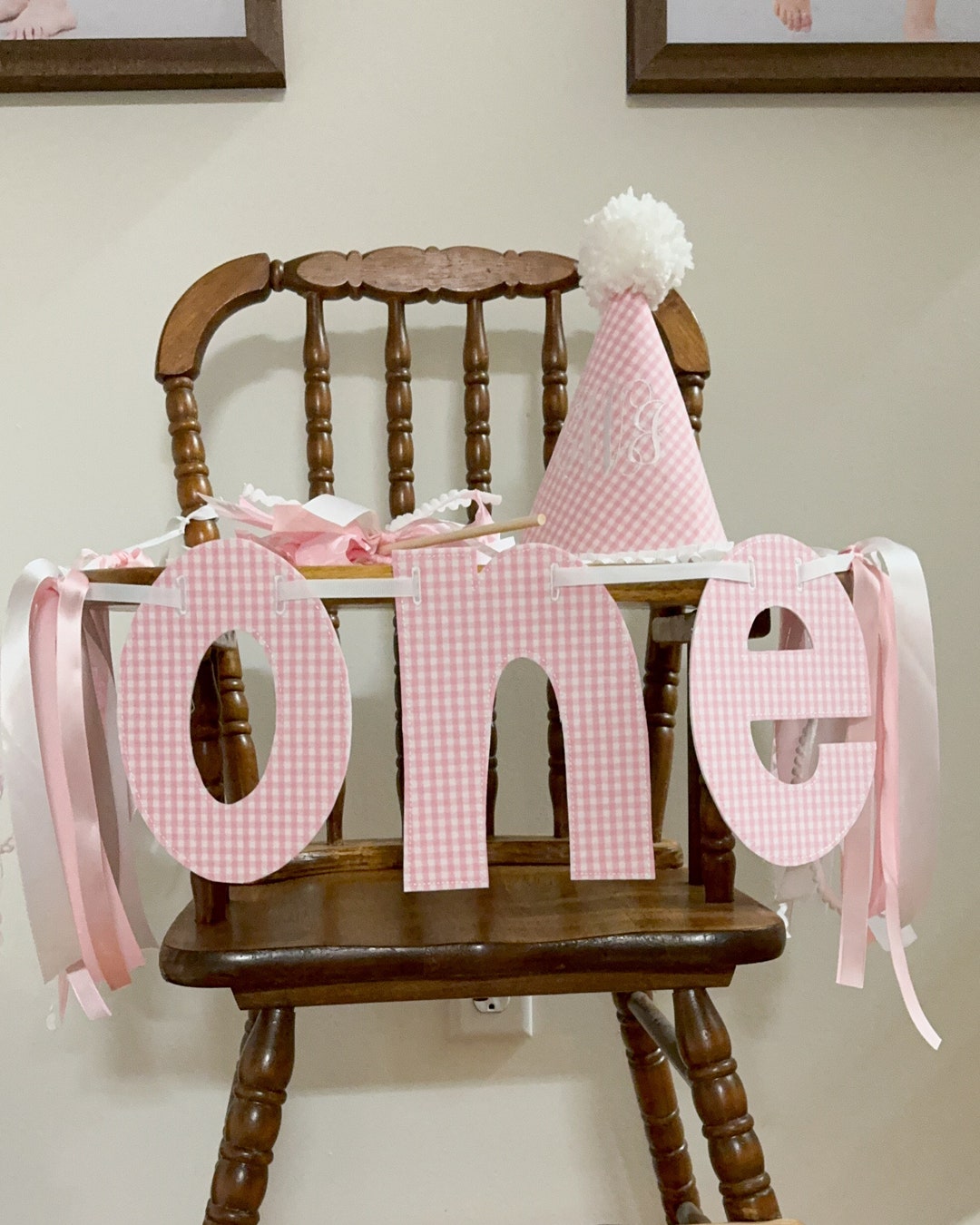 Pink Gingham Birthday Set, Personalized Birthday, Banner, Monogrammed ...