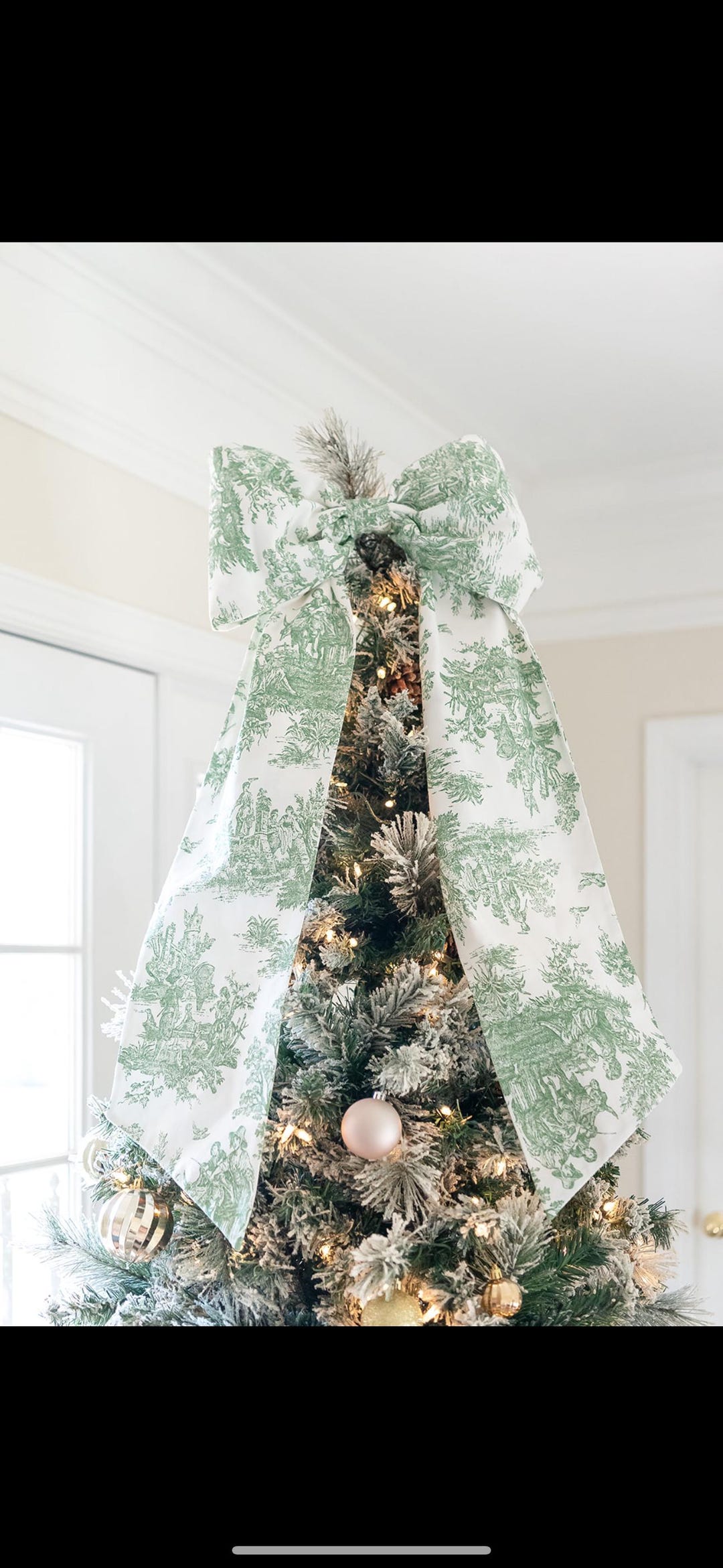 Toile Christmas Tree Topper Bow, Holiday Decor - Etsy