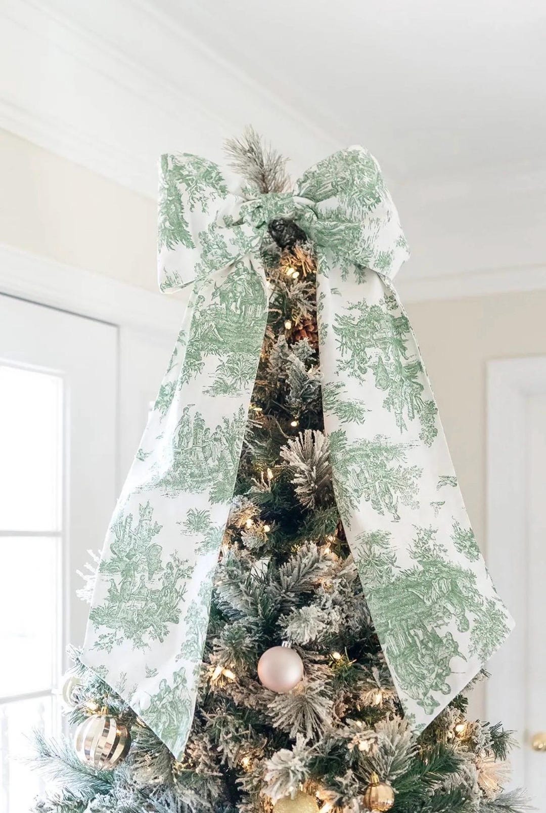 Green Toile Christmas Tree Topper Bow, Holiday Decor - Etsy