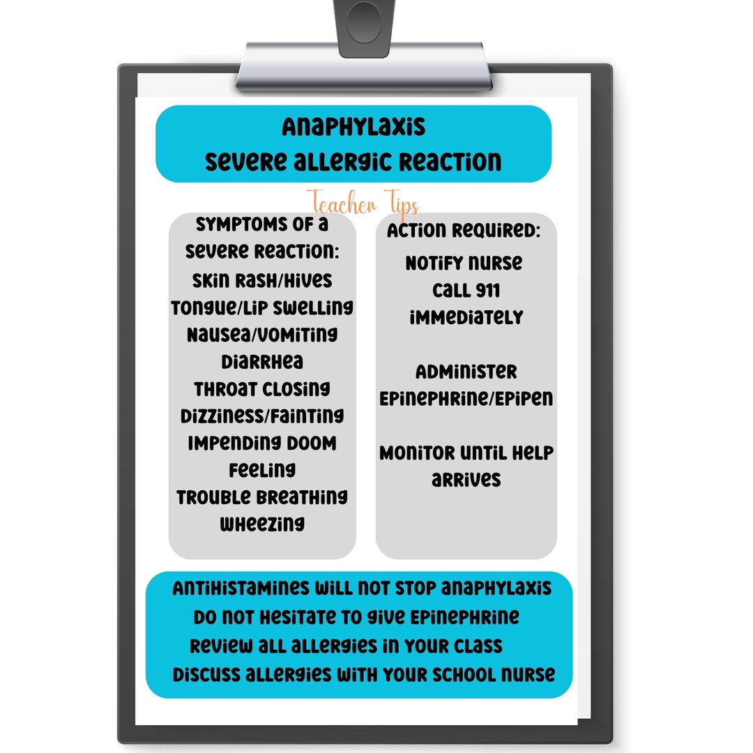 Teacher Tip Sheet, Anaphylaxis Teacher Tip Sheet, School Nurse Teacher ...