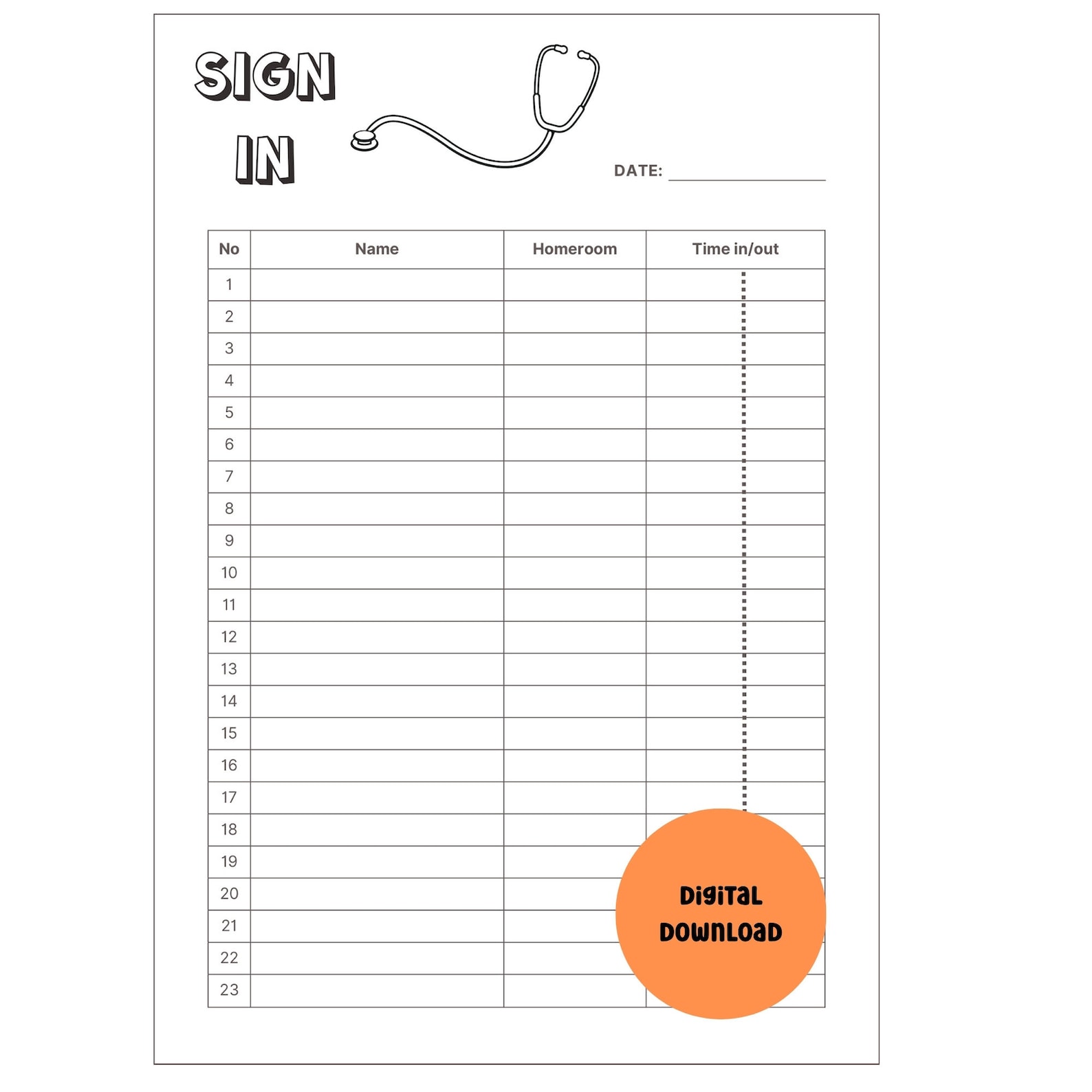 Sign in Sheet for School Nurse Office, Set of Three Pages. - Etsy