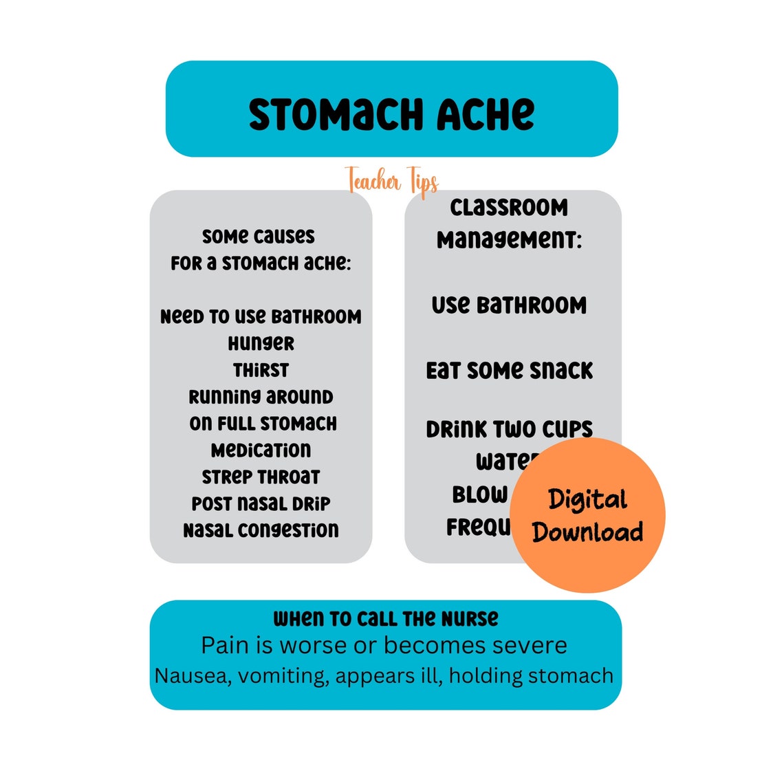 Teacher Tip Sheets: the Big Three. Headache, Stomach Ache and Sore ...