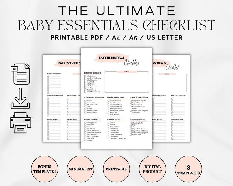Baby Essentials Checklist Printable, Baby Nursery Checklist , Newborn ...