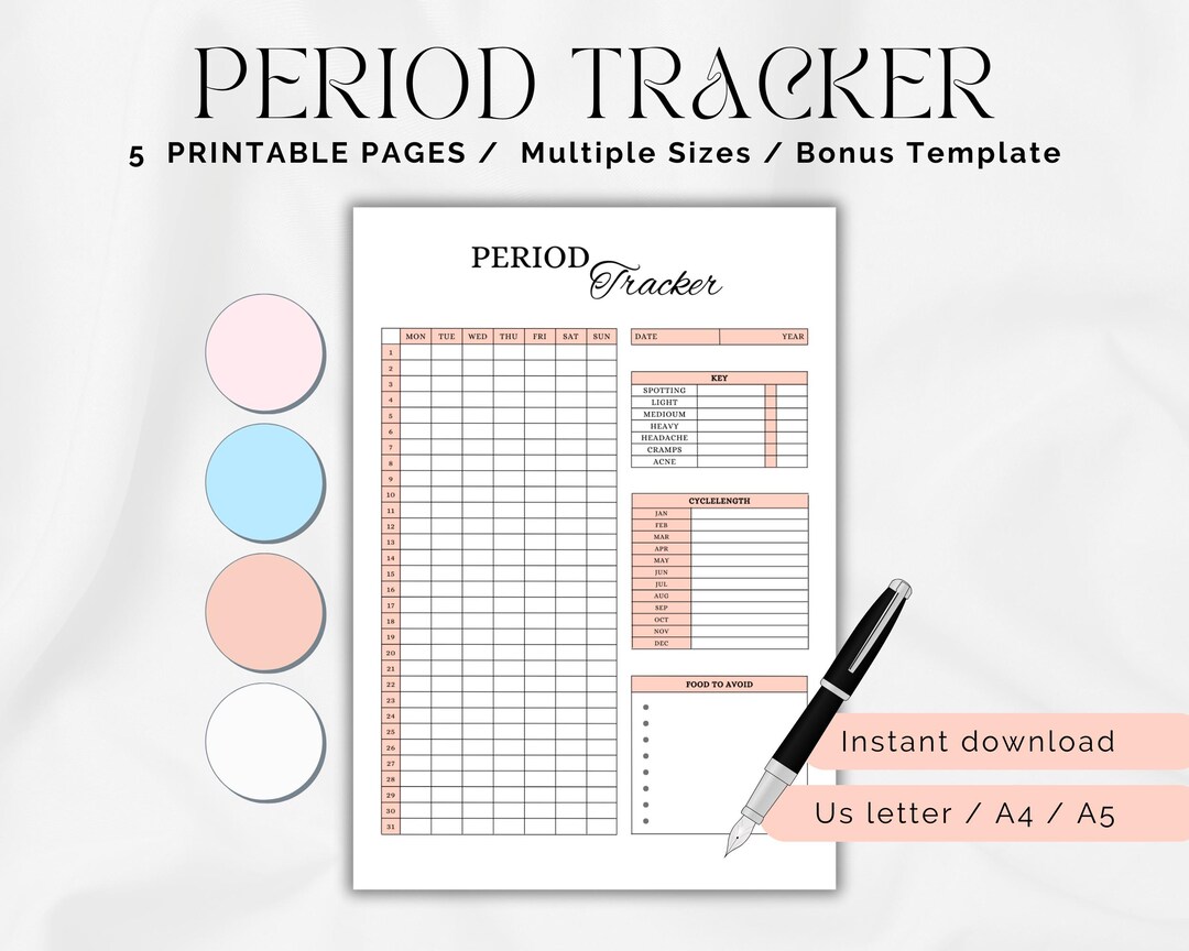 Printable Period Tracker, Symptom Tracking, Menstrual Journal ...