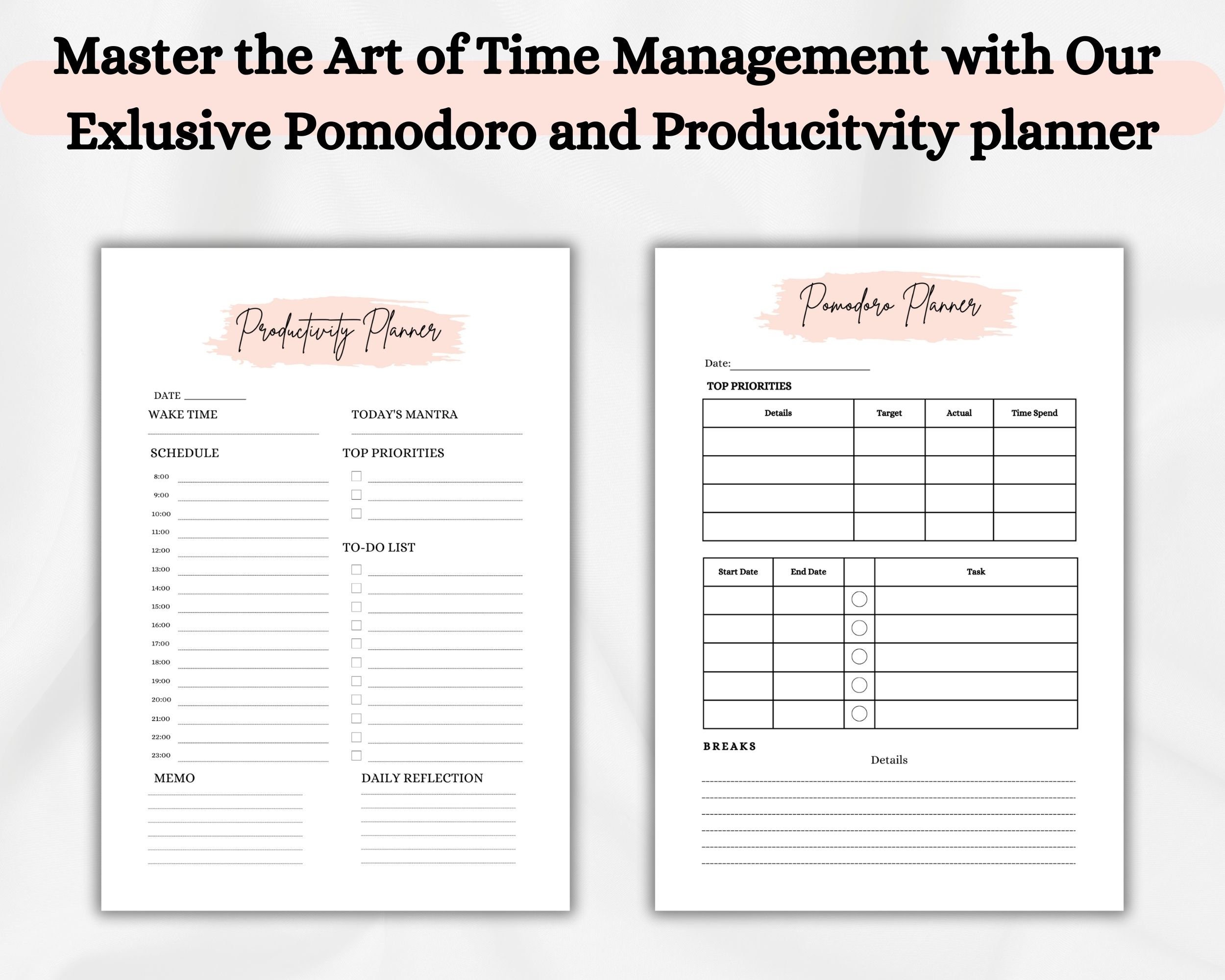 Printable Time Management Planner: Time Tracker Pomodoro - Etsy
