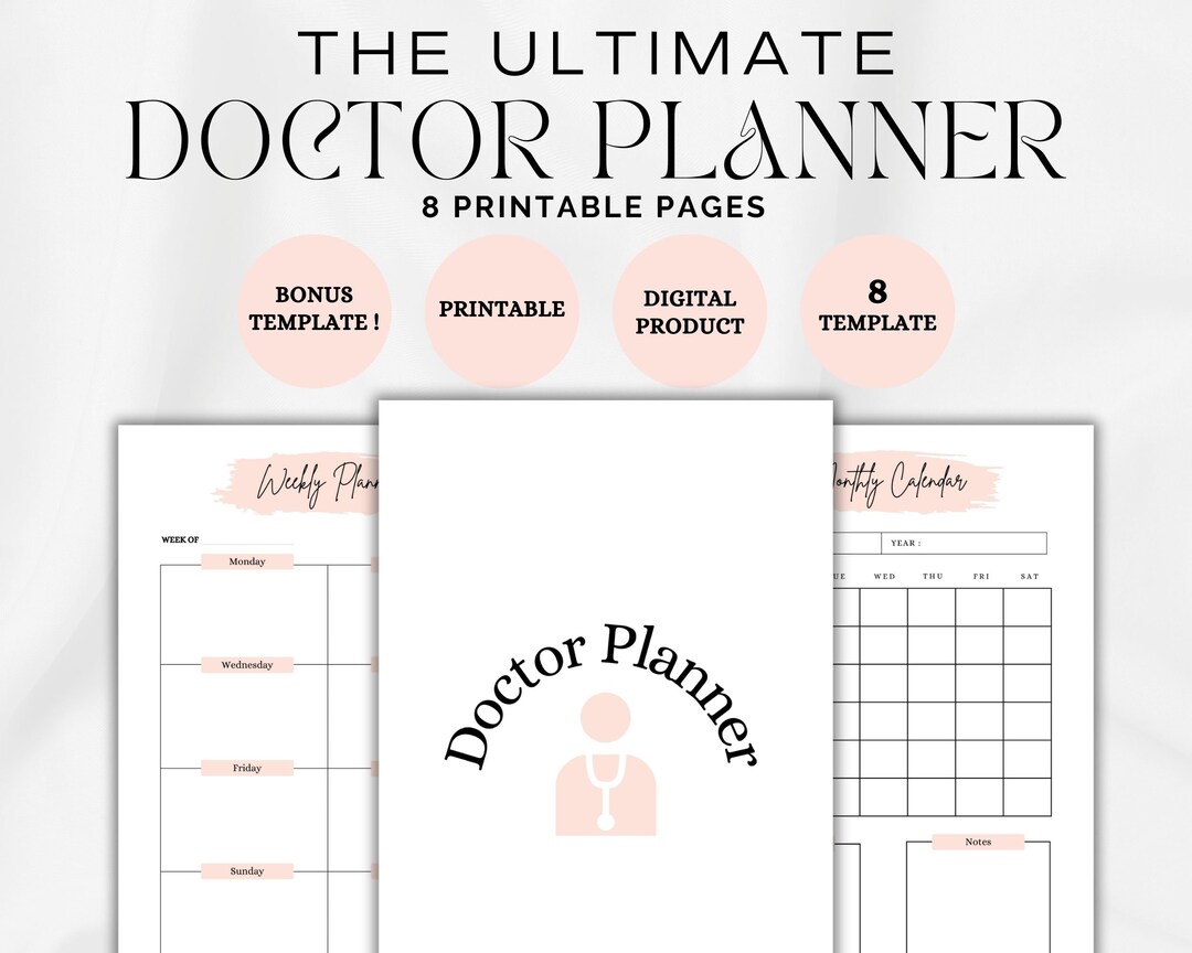 Printable Doctor Planner: Monthly Clandar, Weekly Planner, Medication ...