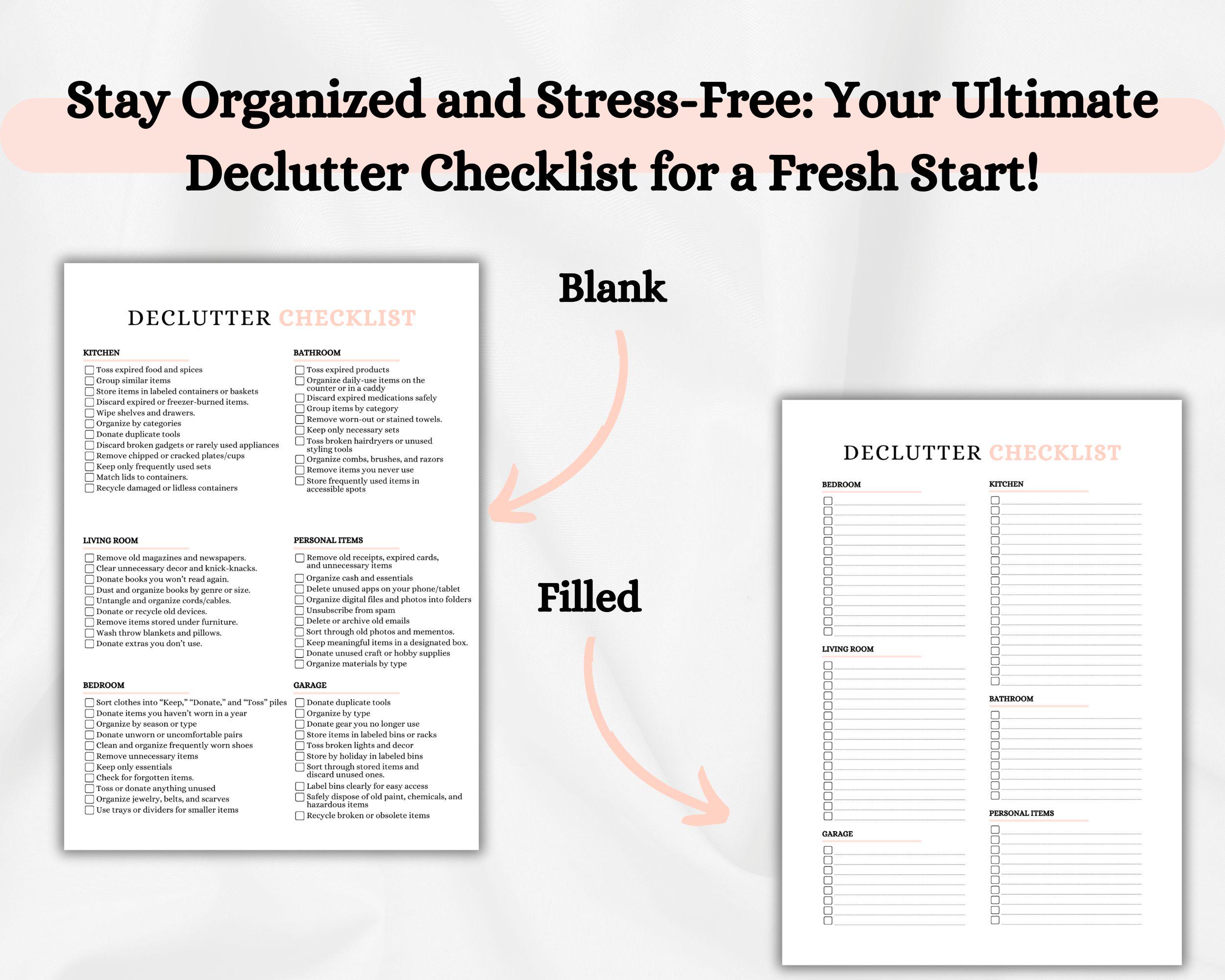 Declutter Checklist, 30-day Declutter Challenge, Adhd Declutter Planner ...