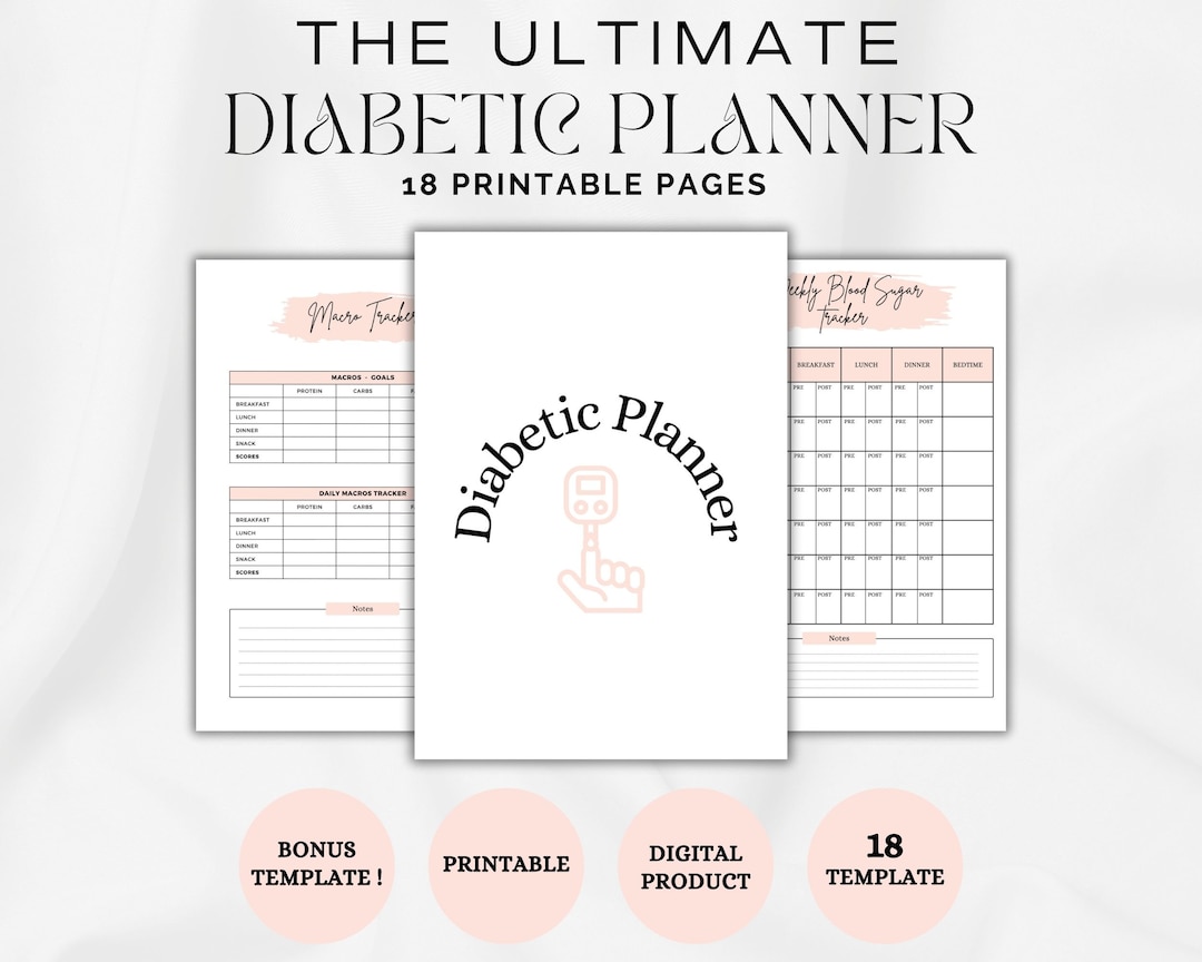 Printable Diabetic Planner, Blood Sugar Tracker, Diabetes Log, Medical ...