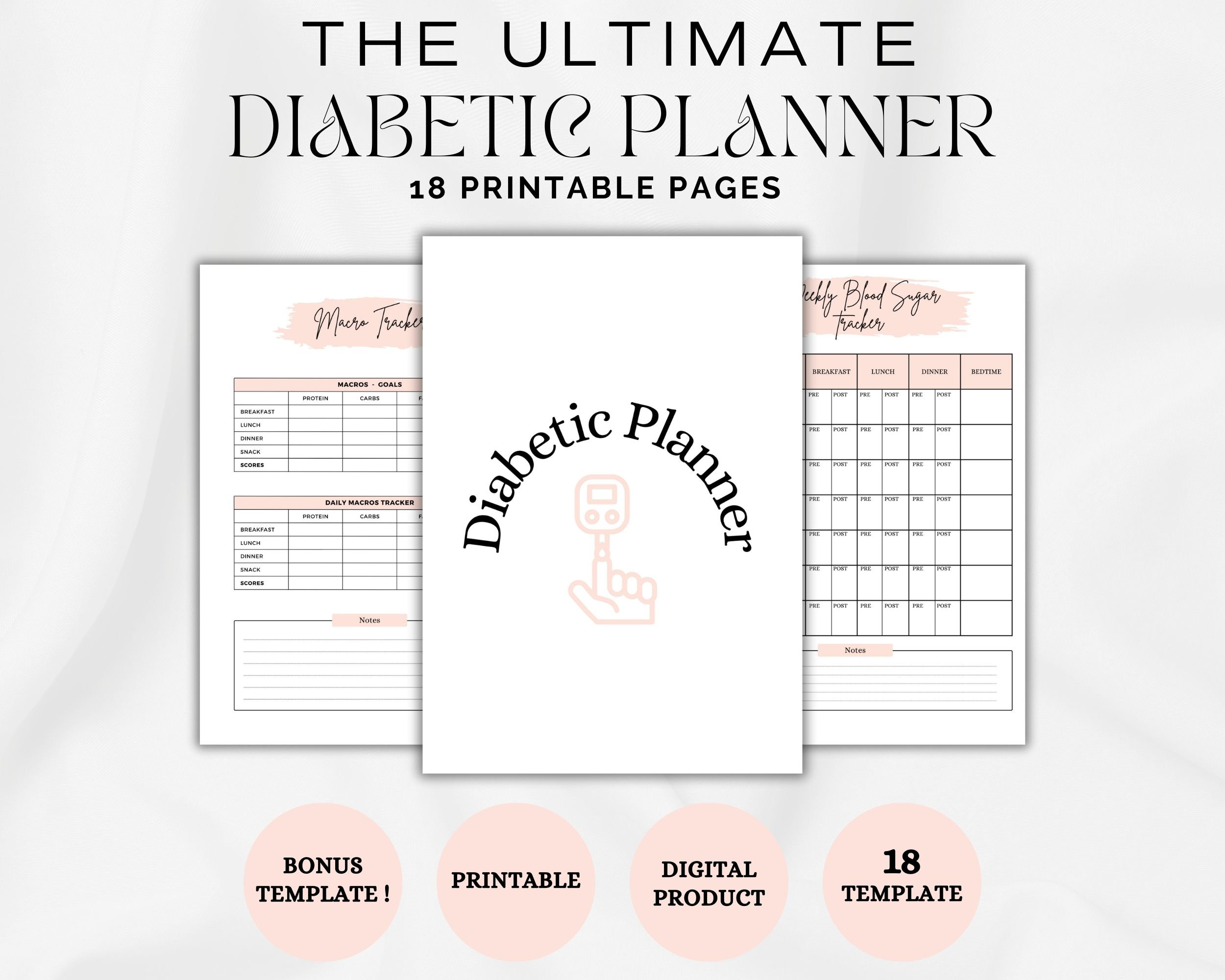 Printable Diabetic Planner, Blood Sugar Tracker, Diabetes Log, Medical ...