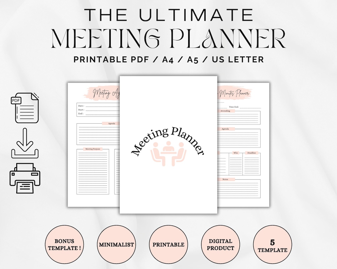 Printable Meeting Planner, Meeting Minutes Planner, Meeting Agenda ...