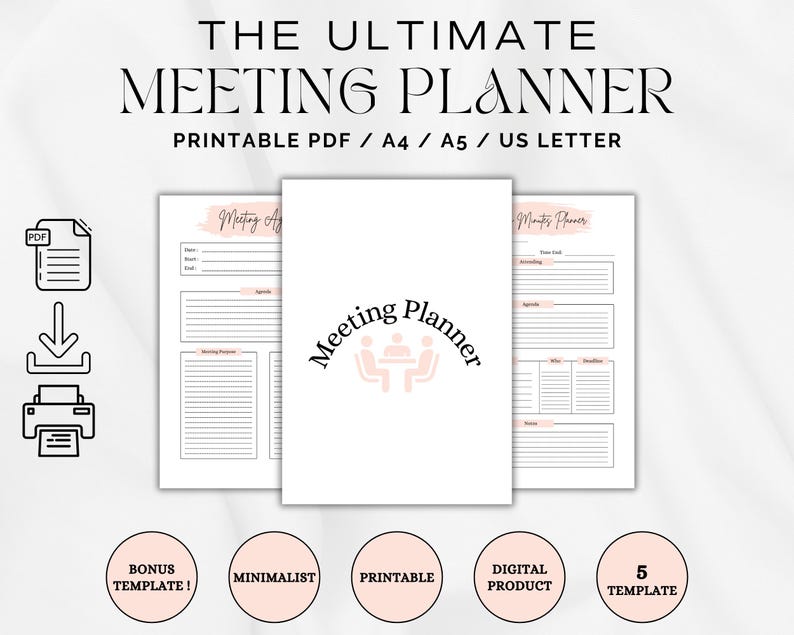 Printable Meeting Planner, Meeting Minutes Planner, Meeting Agenda ...
