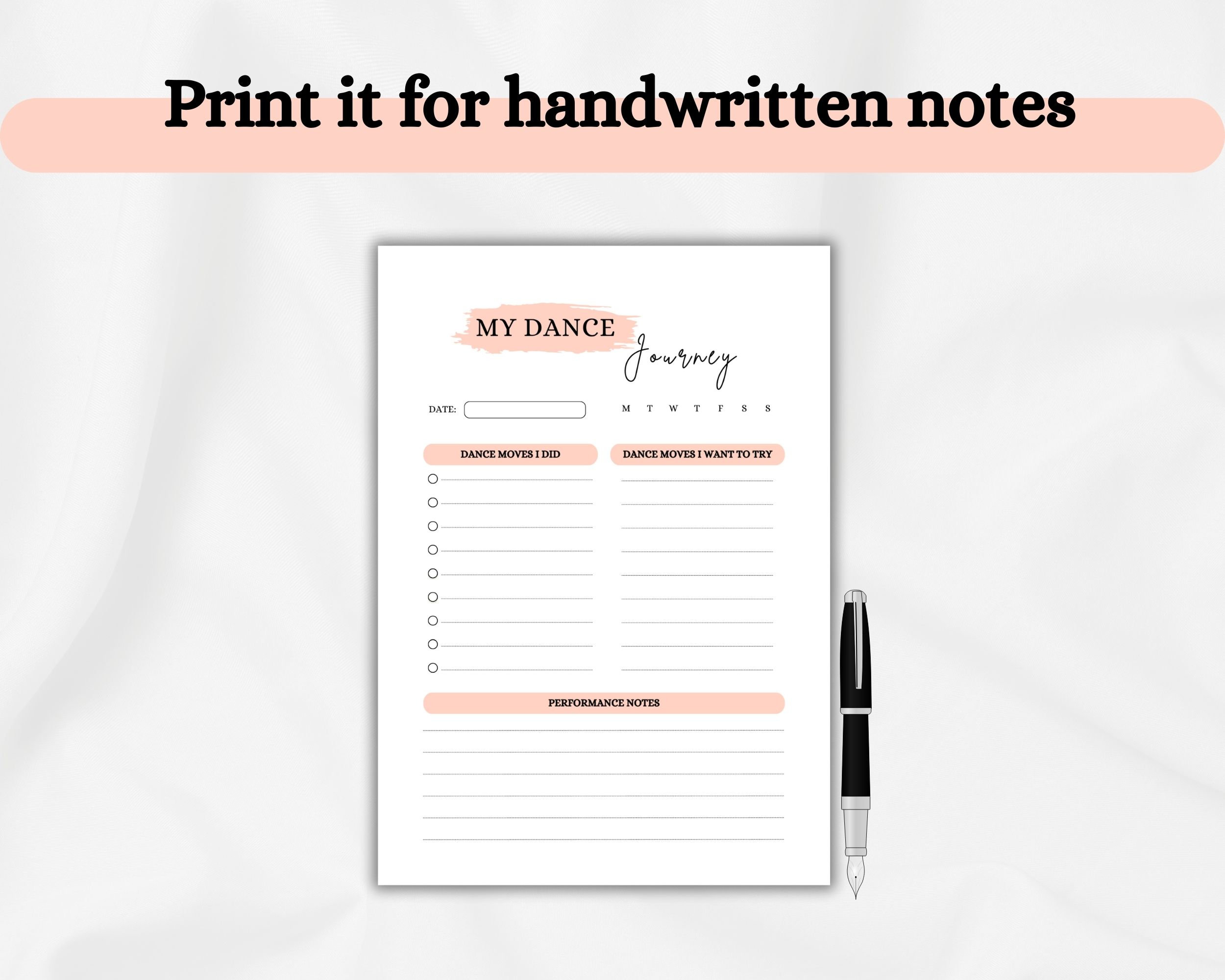 Printable Dance Planner: Dance Routine Planner, Dance Journal, Dance ...