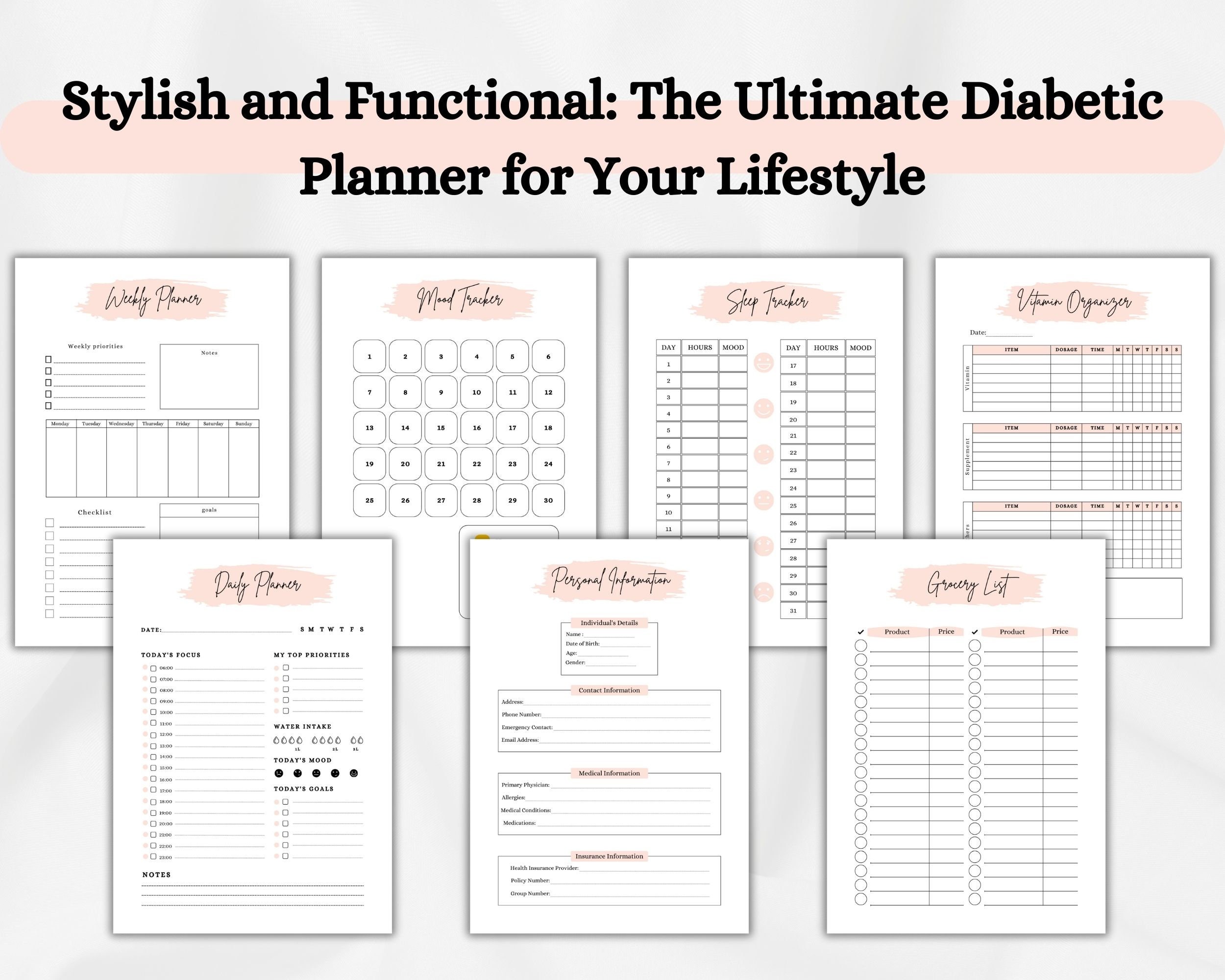Printable Diabetic Planner, Blood Sugar Tracker, Diabetes Log, Medical ...