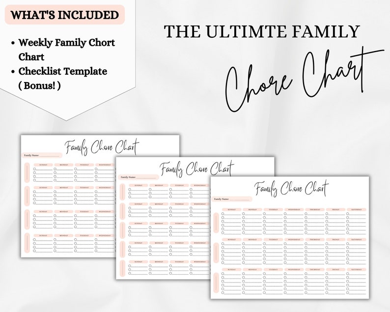 Printable Family Chore Chart, Weekly Family Chore Chart, Family ...