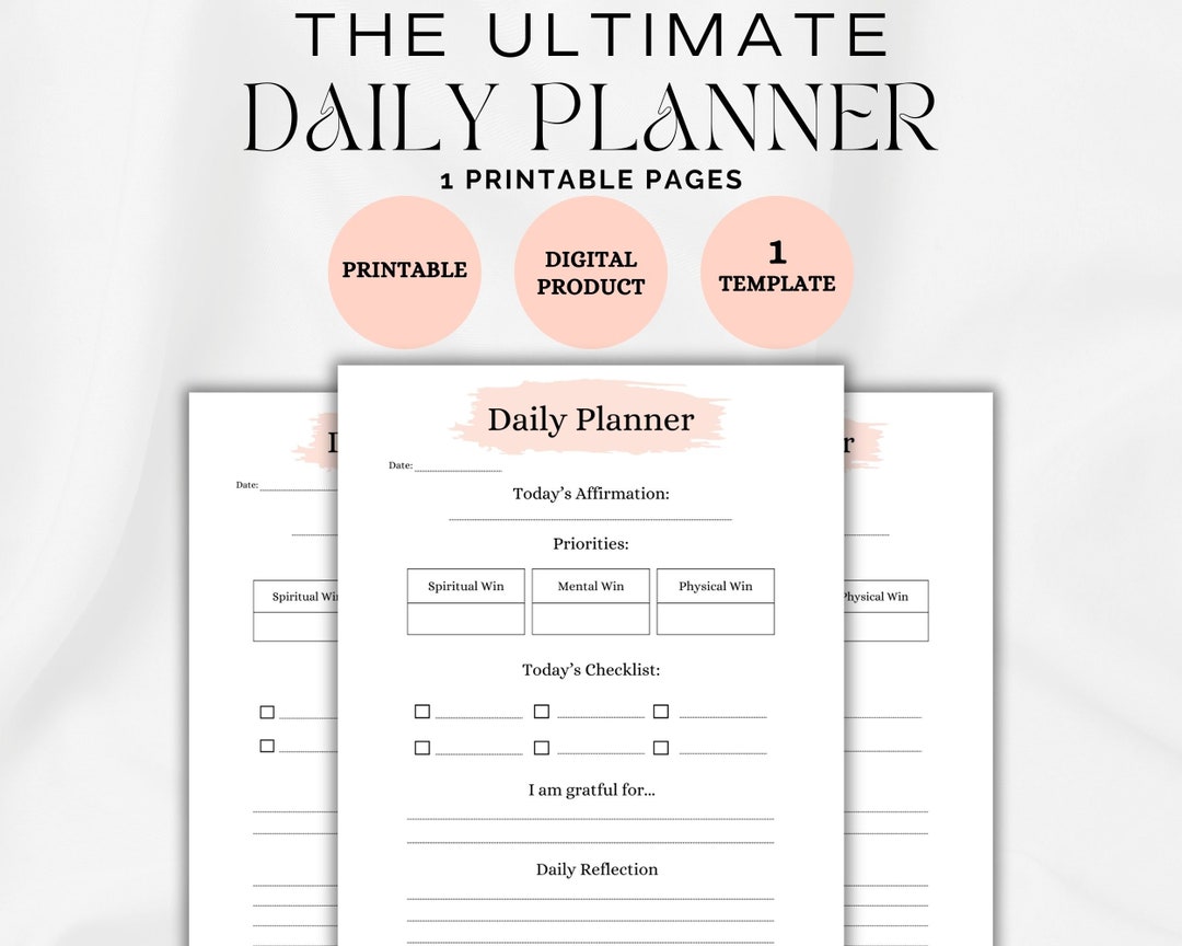 Printable Daily Planner, Priorities Tracker, Daily Reflection, Daily ...